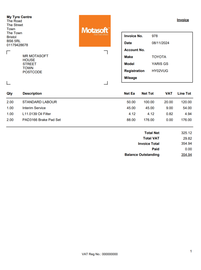 Garage Invoicing Software | Motor Garage Invoices | Motasoft